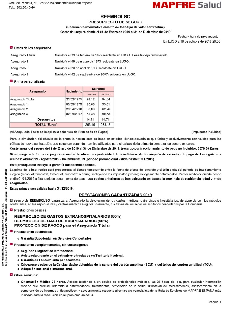 Presupuesto MAPFRE Salud | PDF | Póliza de seguros | Seguro