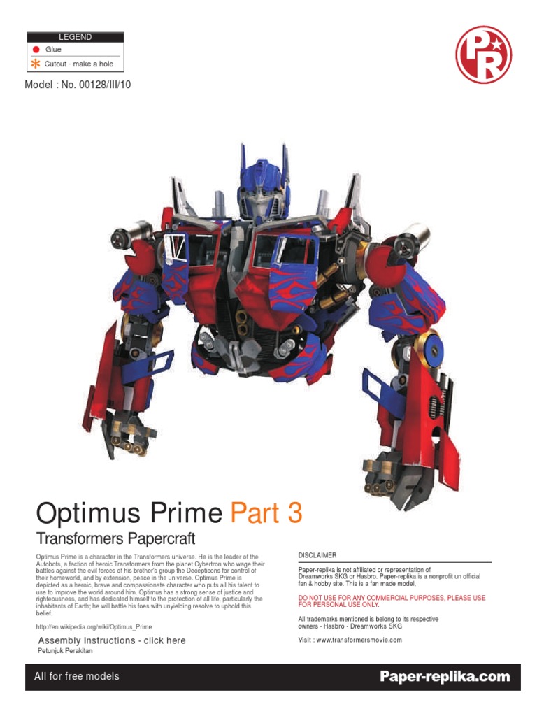 Optimus Prime Papercraft Model Guide | PDF | Finger | Transformers ...