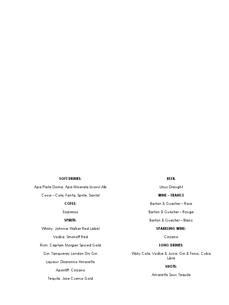 Soft Drinks and Cocktails Menu | PDF