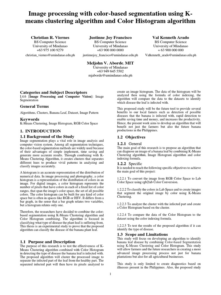 Thesis Final | PDF | Image Segmentation | Cluster Analysis