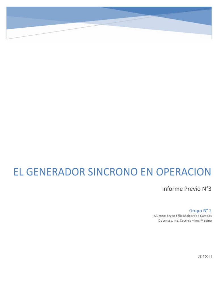 Informe Previo 3 - Generador Sincrono en Operacion - Laboratorio de Maquinas Electricas III ...