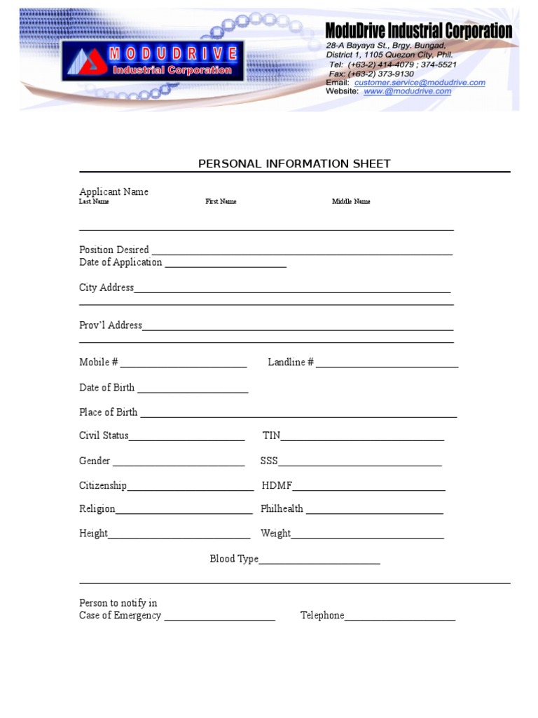 Modudrive Applicant Information Sheet | PDF | Behavior Modification Modudrive Applicant Information Sheet | PDF | Behavior Modification