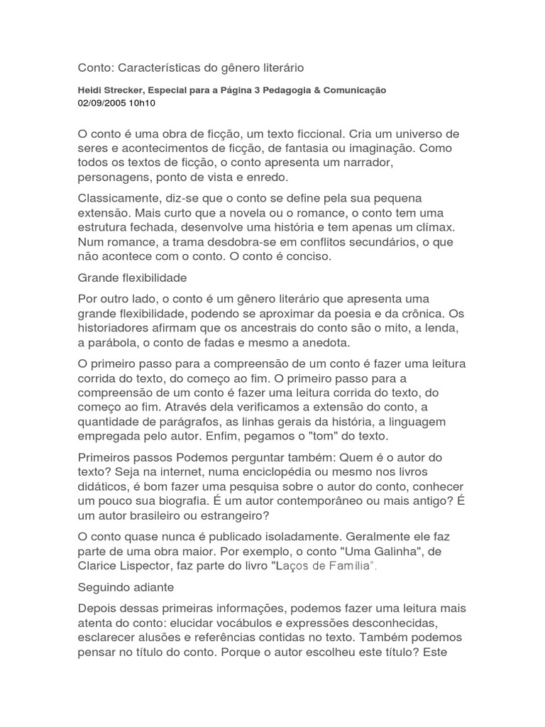 Características e análise do gênero literário conto | PDF | Contos | Tempo