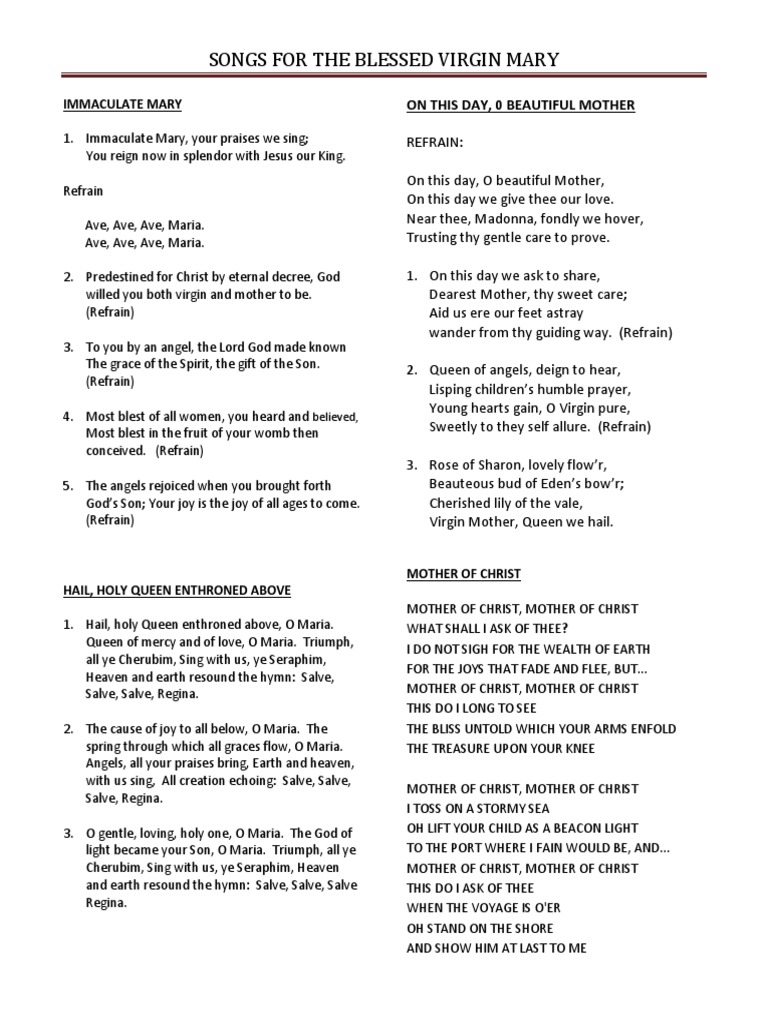 Songs For The Blessed Virgin Mary | PDF | Mary, Mother Of Jesus | Jesus
