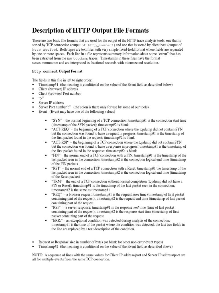 Description of HTTP Output File Formats | PDF | Transmission Control ...