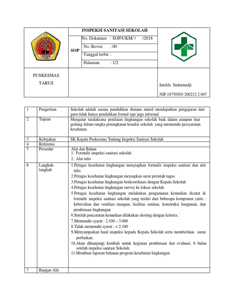 Sop Inspeksi Sanitasi Sekolah | PDF
