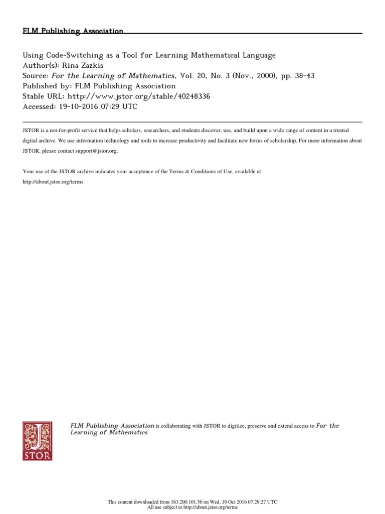 Code-Switching in Math Education | PDF | Teaching Mathematics | Teachers