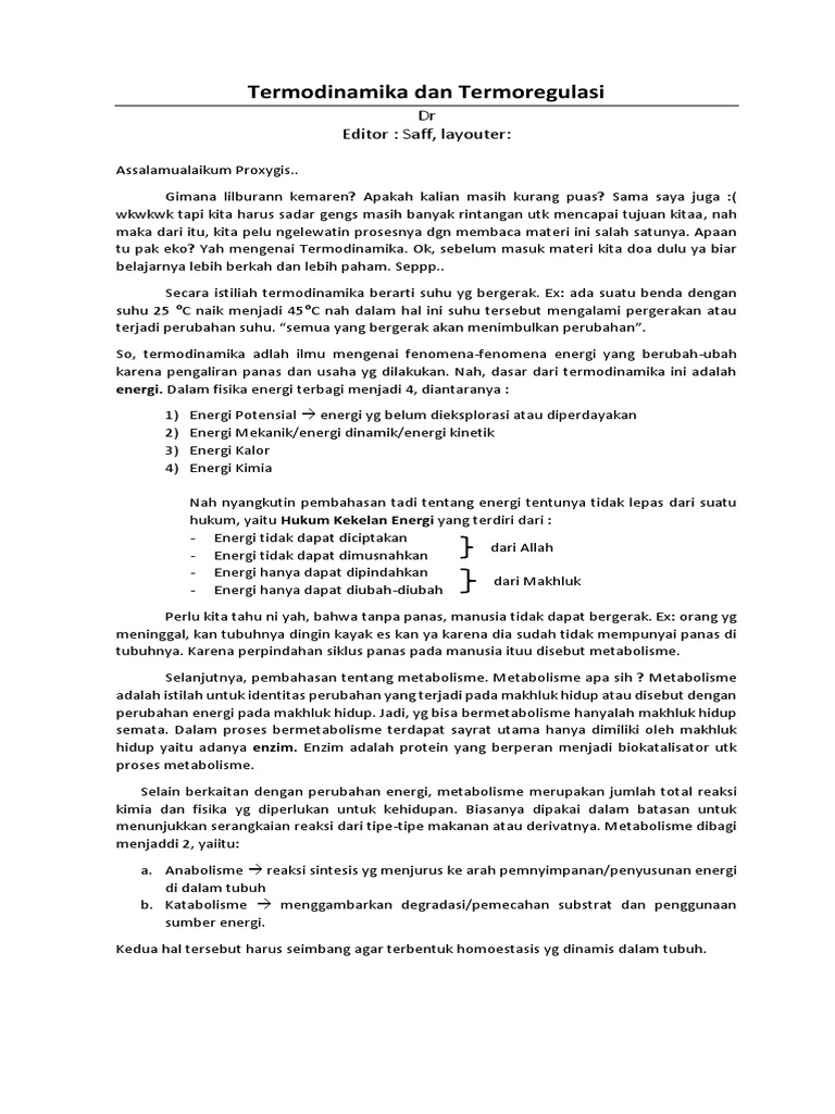 Termodinamika Dan Termoregulasi | PDF