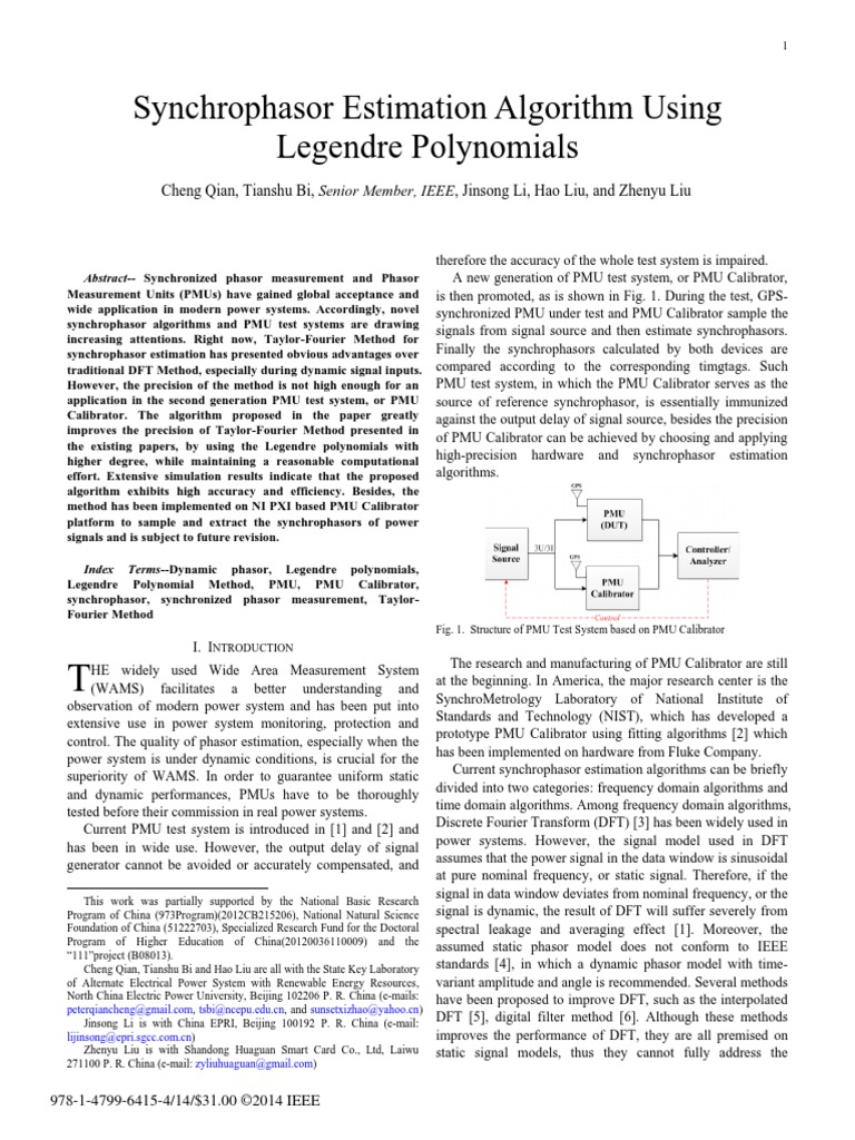 Synchrophasor Estimation Algorithm Using Legendre Polynomials | PDF | Discrete Fourier Transform ...