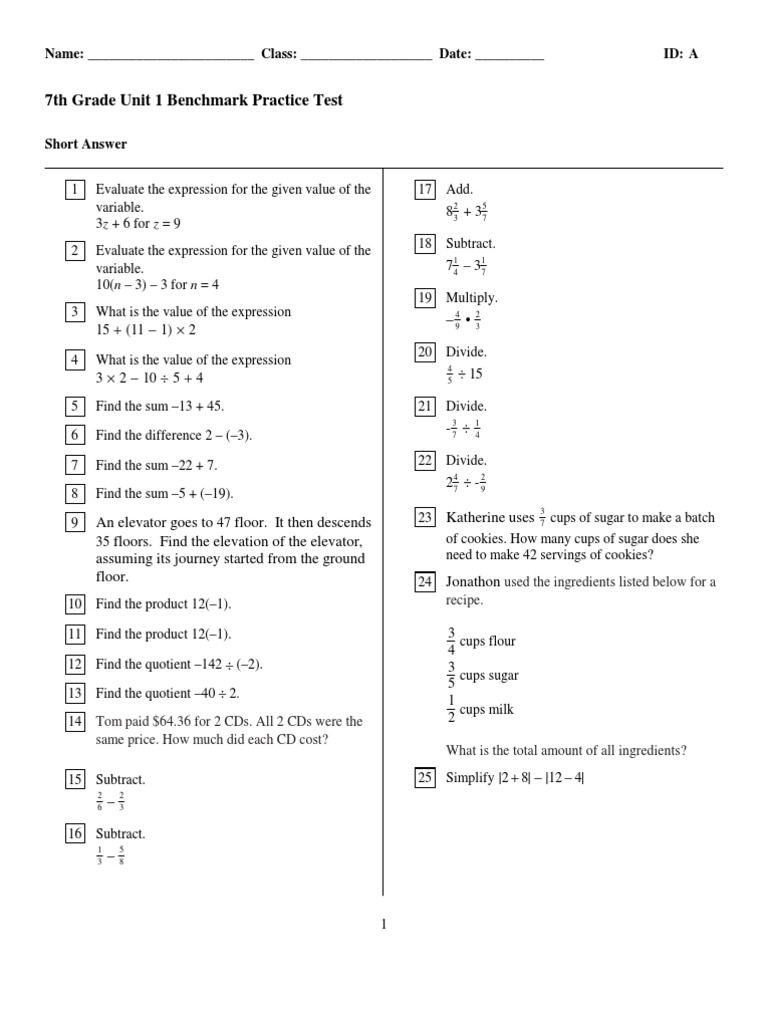 Unit 1 Benchmark Practice Test | PDF