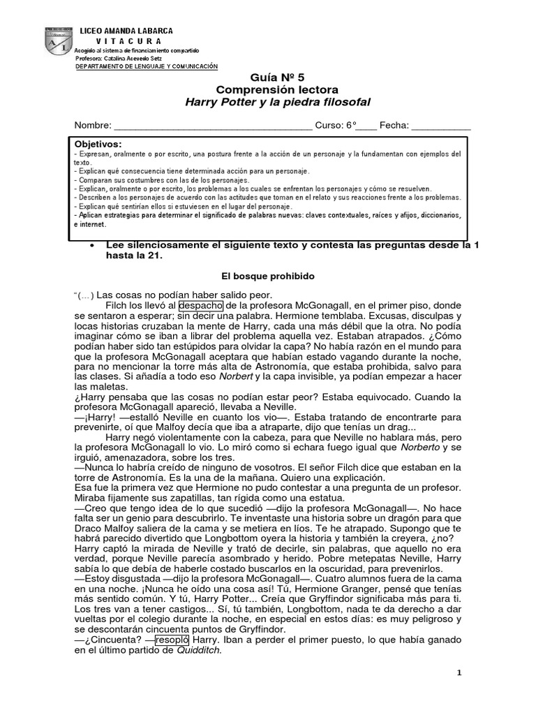 Guía de Comprensión Lectora: Harry Potter | PDF | Franquicias Warner ...