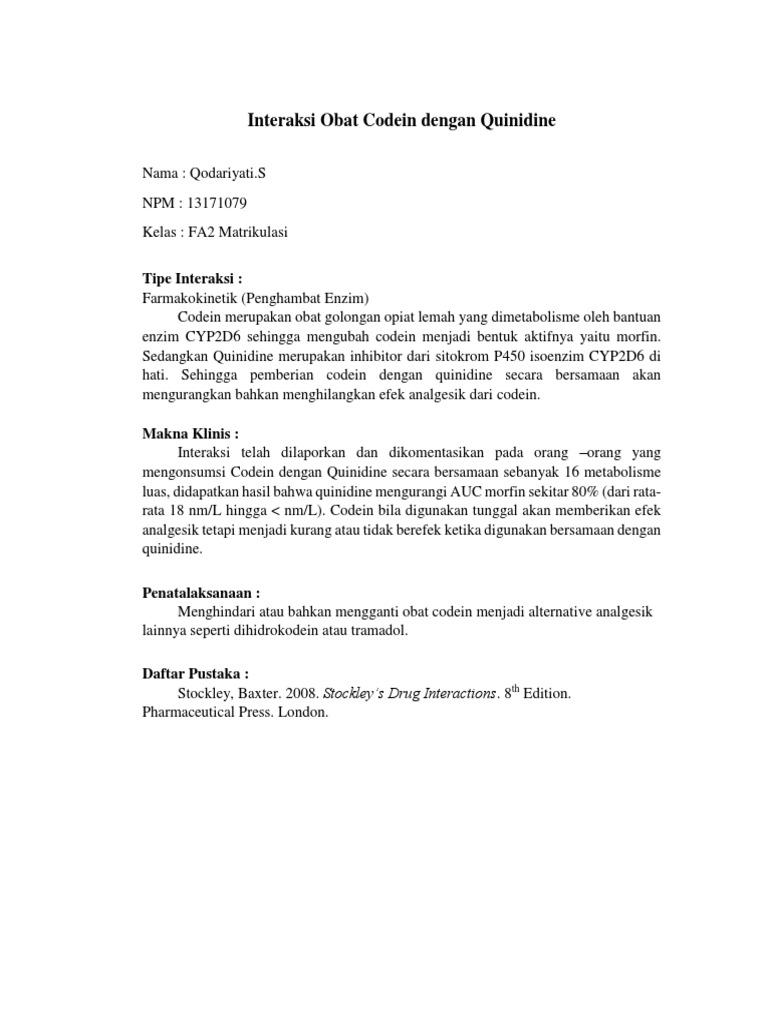 Interaksi Obat Codein Dengan Quinidine | PDF