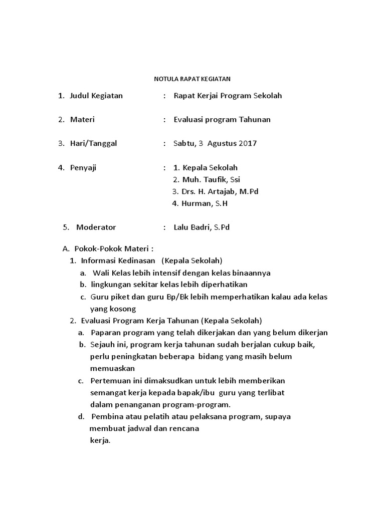 Notula Rapat Kegiatan Kinerja Kepsek | PDF