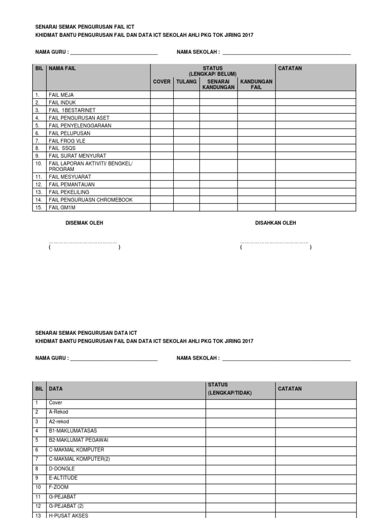 Senarai Semak Pengurusan Fail | PDF