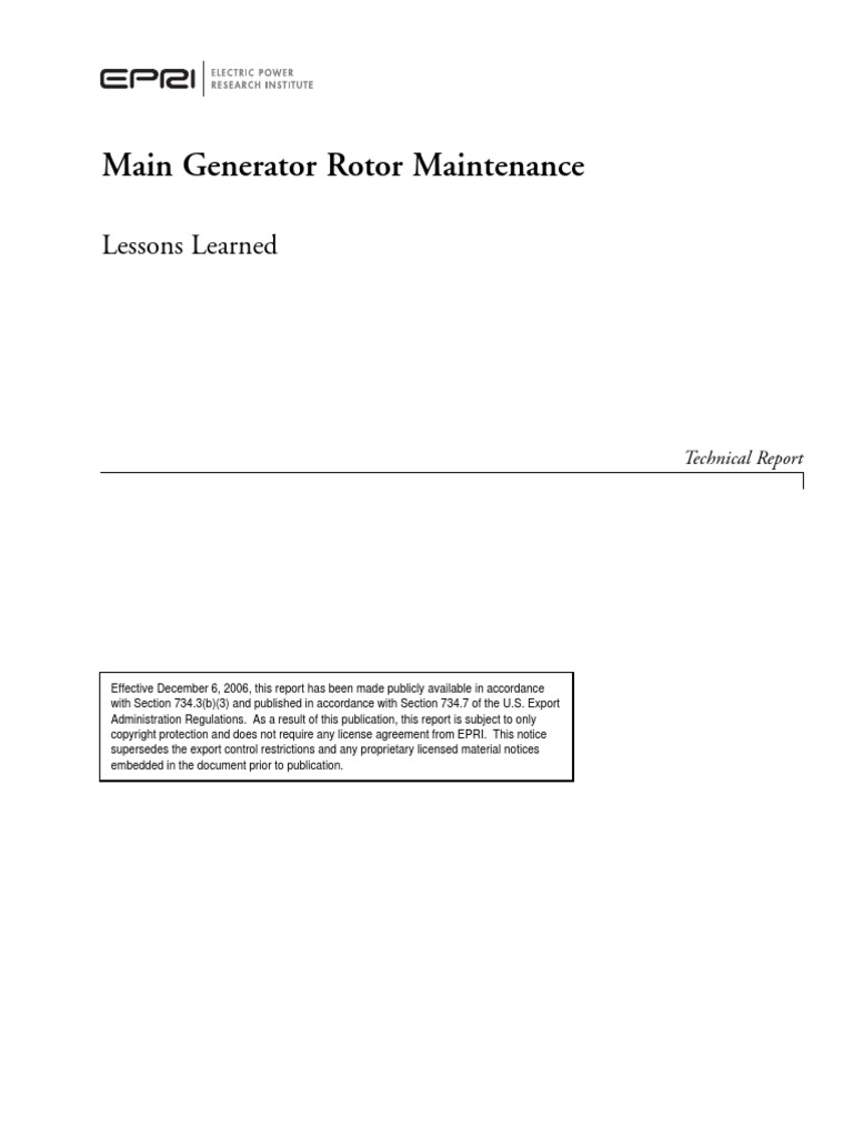 EPRI - Main Generator Rotor Maintenance | PDF | Electrical Conductor ...