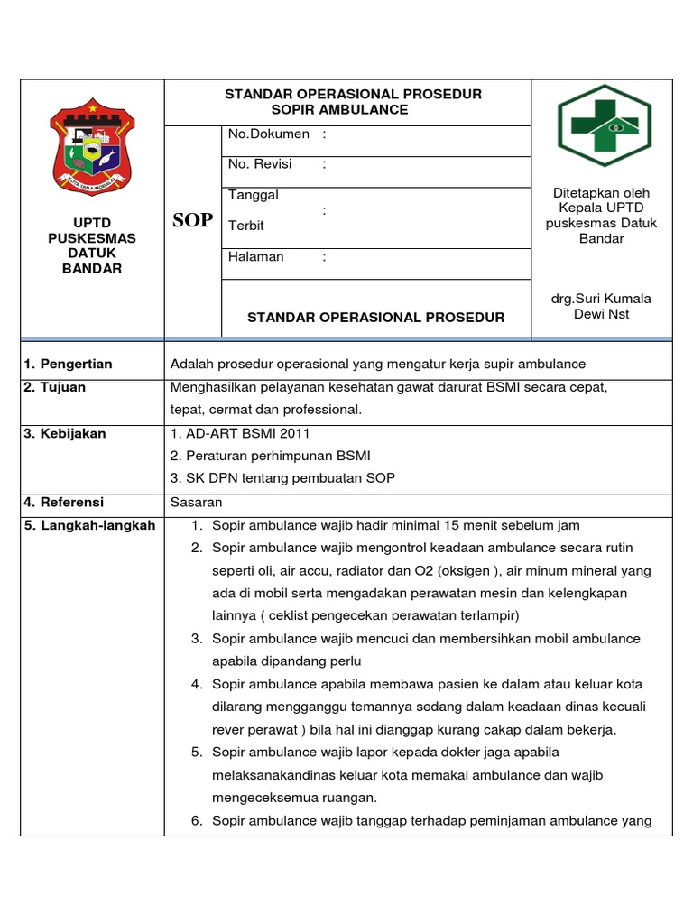 Sop Sopir Ambulance | PDF