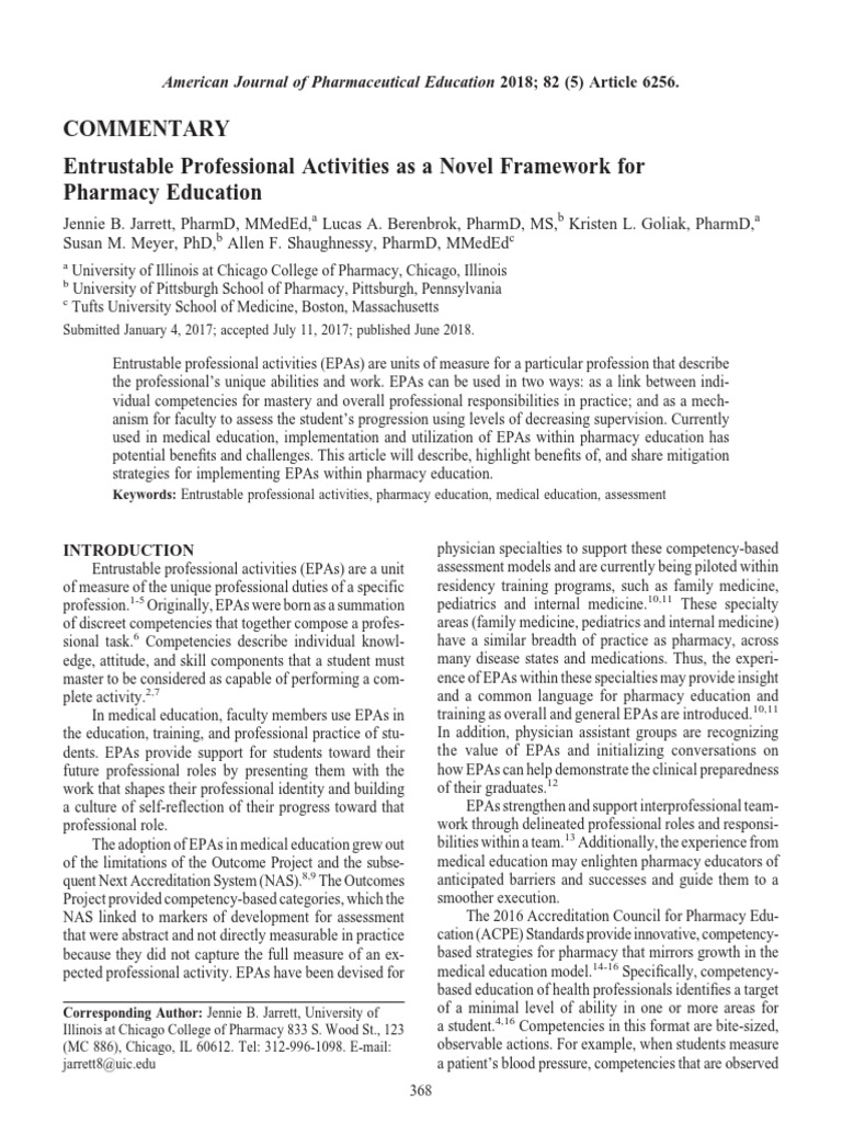 Implementing Entrustable Professional Activities to Assess Pharmacy ...