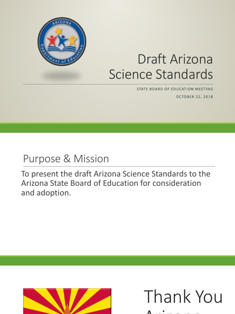 Draft Arizona Science Standards: Stateboardof Educationmeeting O C ...