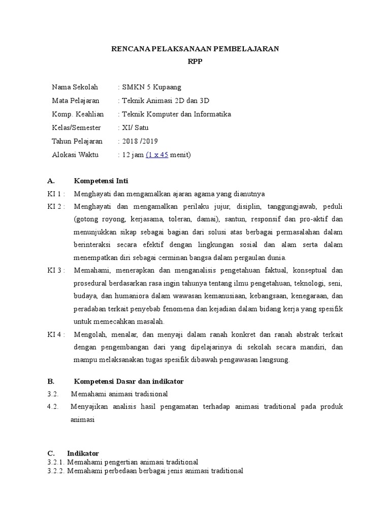 RPP-3 - 2 Animasi Tradisional 2 | PDF