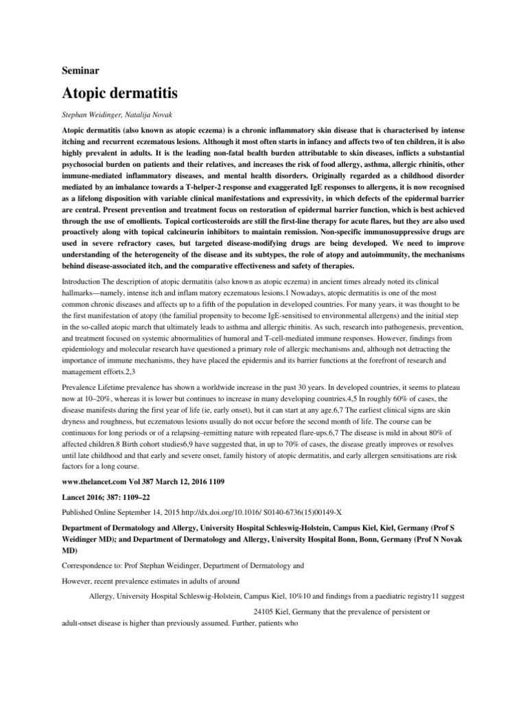 Atopic Dermatitis Pdf Dermatitis Allergy