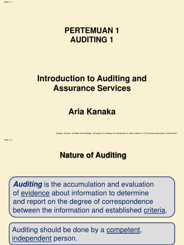 Pertemuan 1 Auditing 1 Introduction To Auditing And Assurance Services Pdf Audit