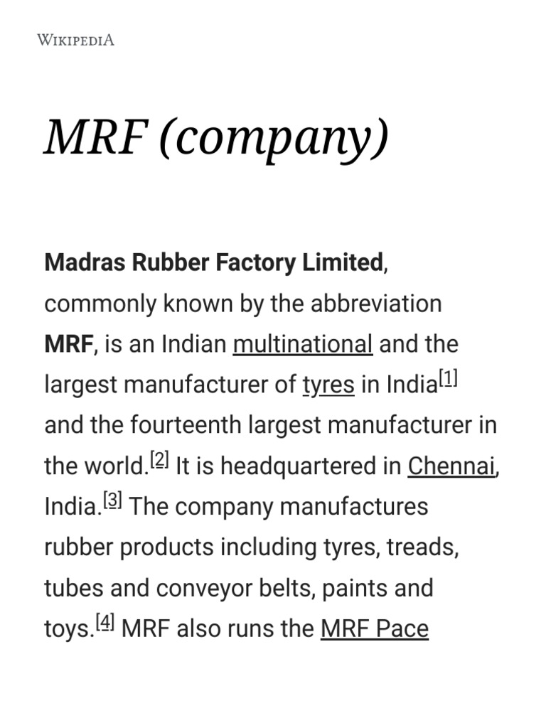 MRF (Company) - Wikipedia PDF | PDF | Sports
