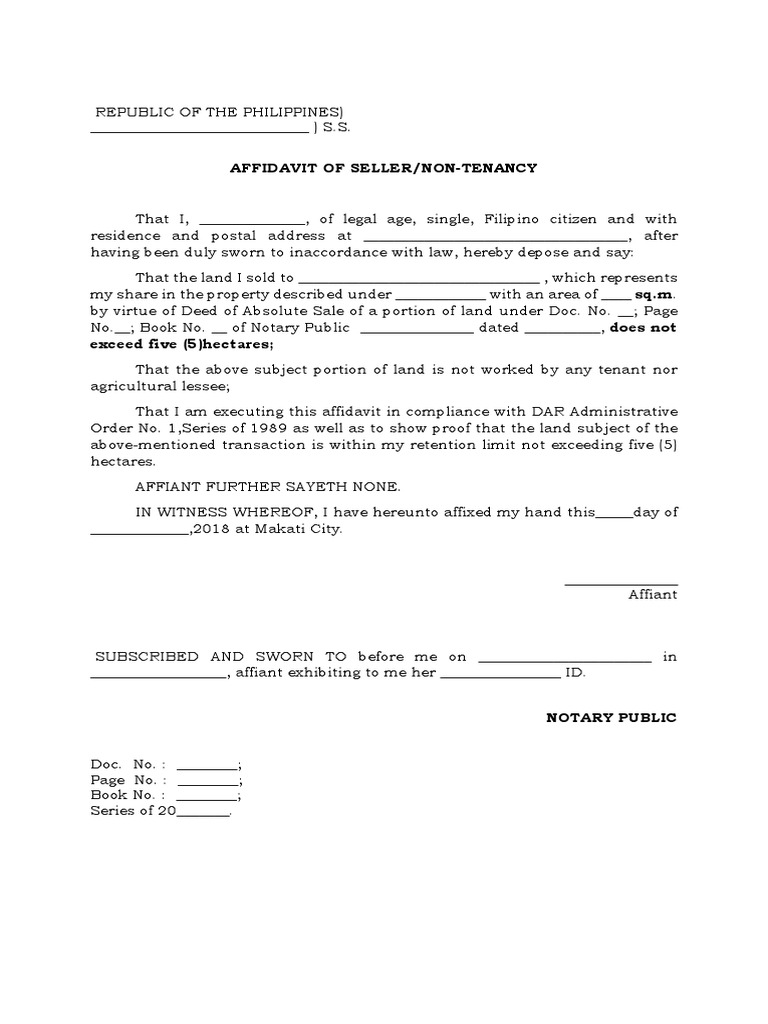 Affidavit of Non Tenancy Sample | PDF
