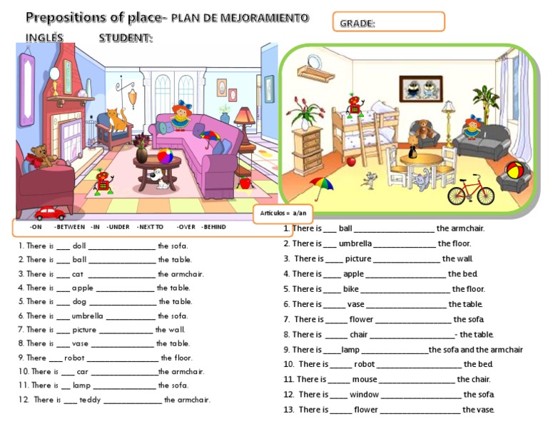 Plan de Mejoramiento Preposiciones de Lugar | PDF