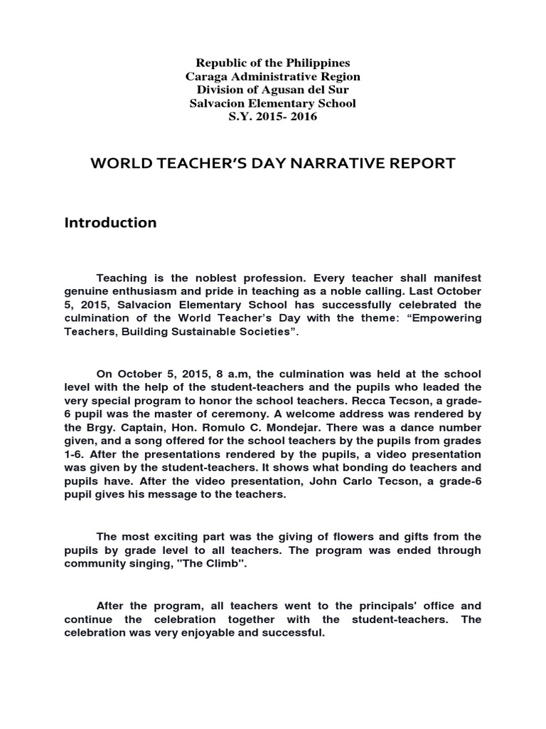 World Teachers Day Narrative Report | PDF