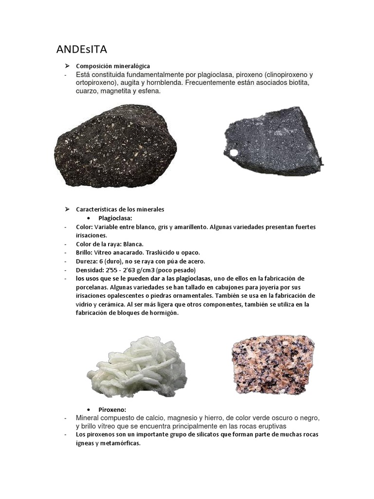 Composición mineralógica y características de la andesita, una roca ...