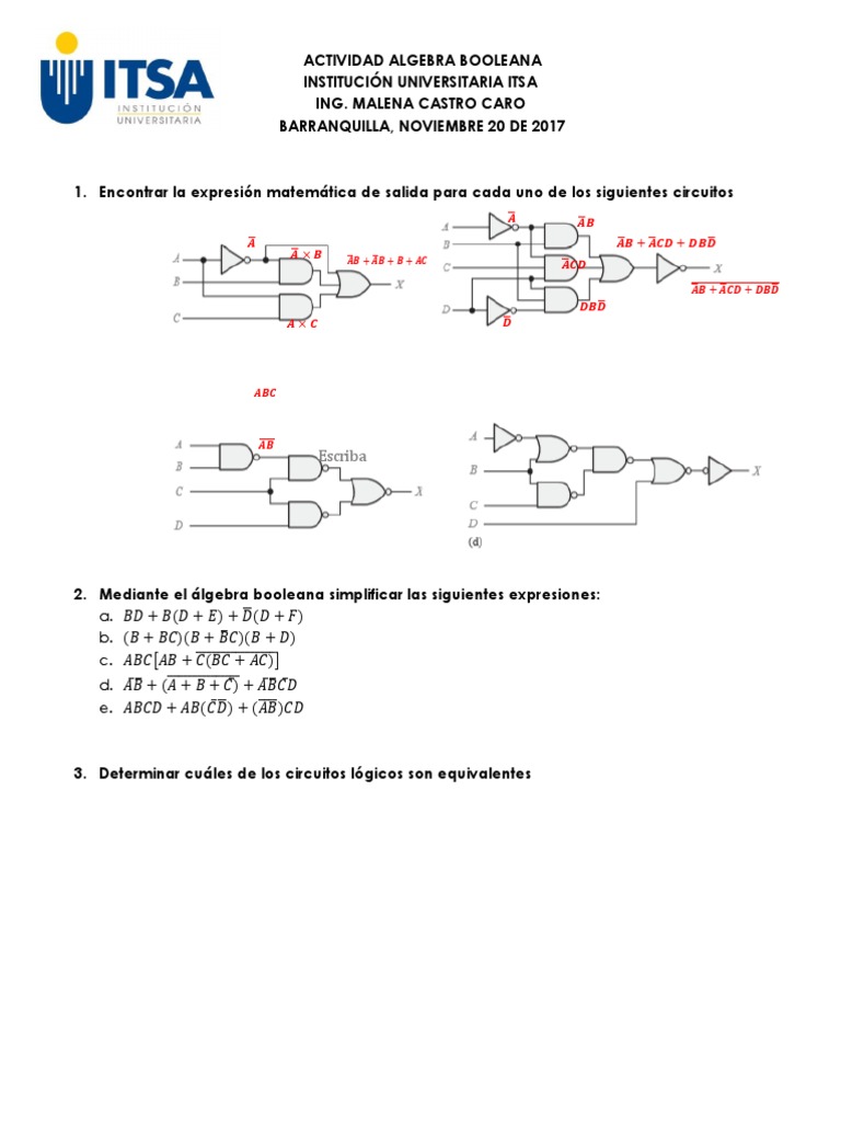 Actividad Algebra Booleana | PDF
