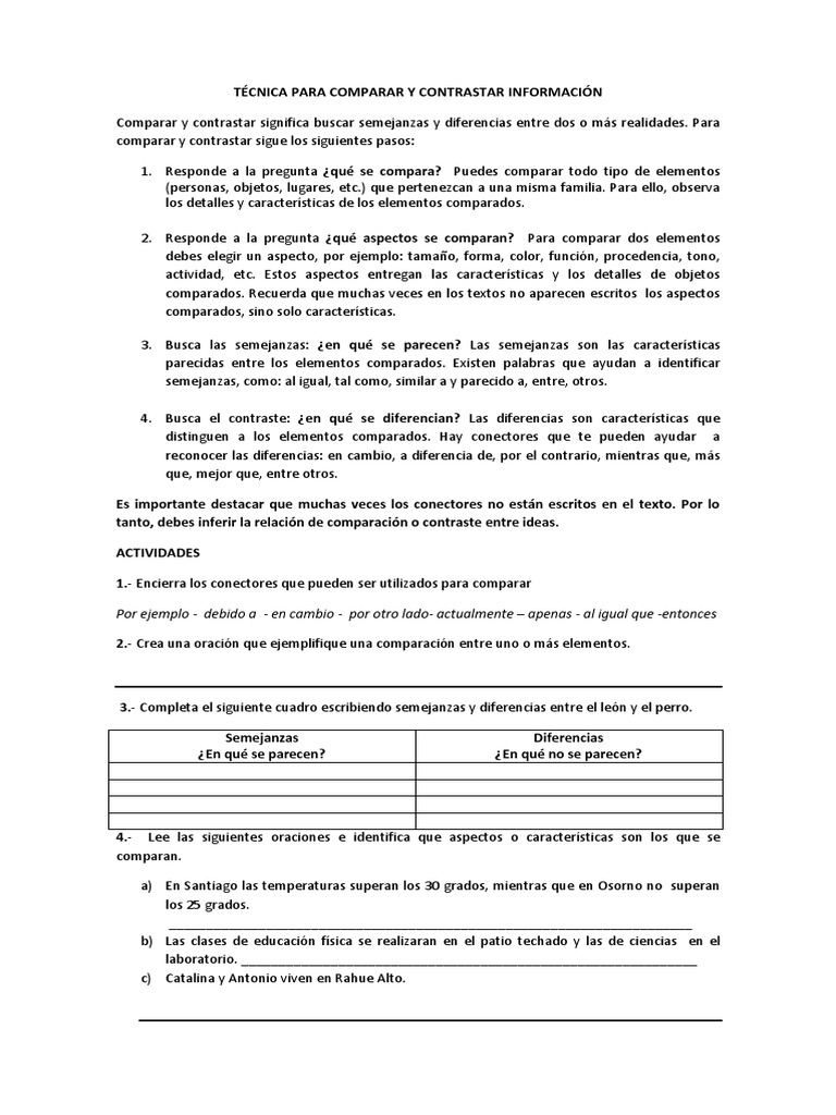 Comparar y Contrastar Información Efectivamente | PDF | Gatos ...