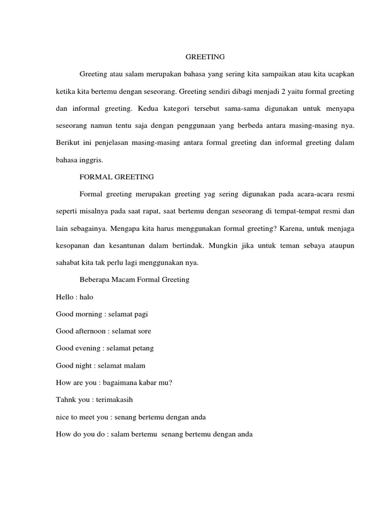 Greeting | PDF | Seni & Disiplin Bahasa