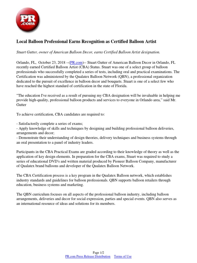Balloon Artist Earns Top Certification | PDF | Test (Assessment) | Learning