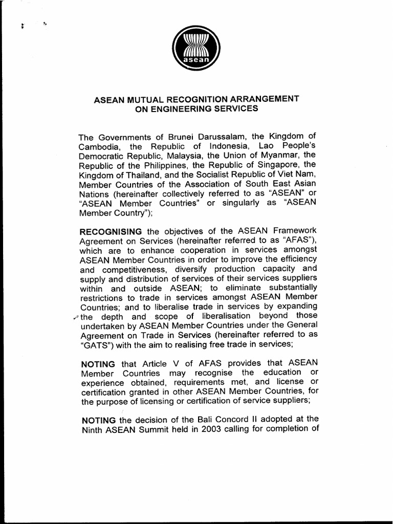 ASEAN MRA On Engineering Services PDF | PDF