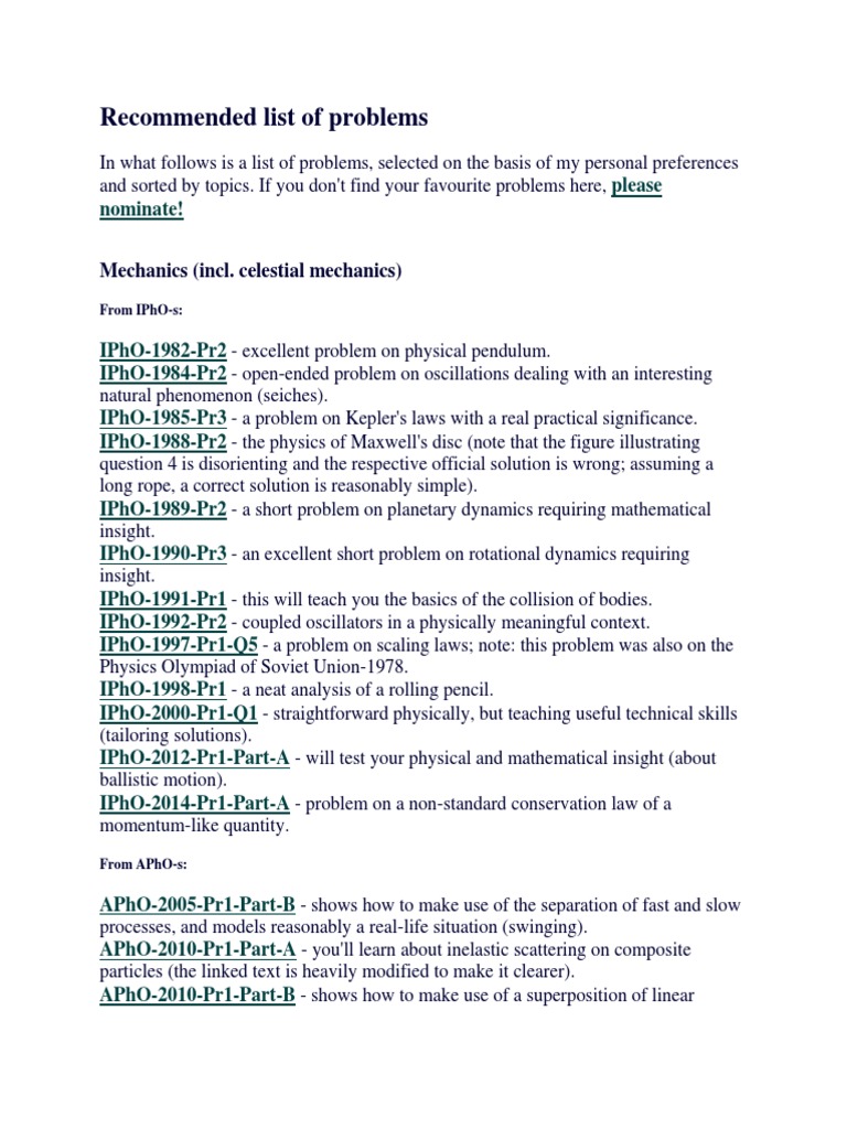 Recommended List of Problems | PDF | Magnetic Field | Physics