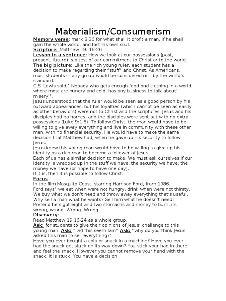 Materialism | PDF | Disciple (Christianity) | Jesus