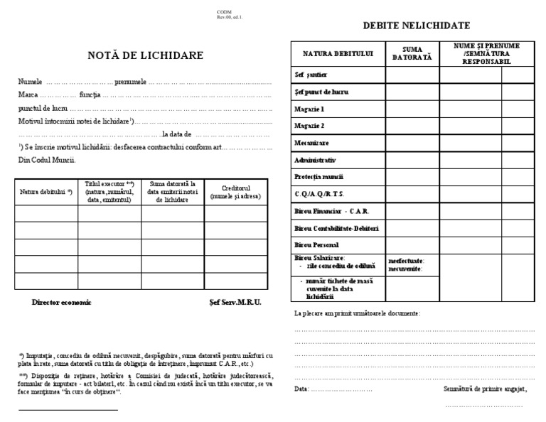 Nota de Lichidare | PDF