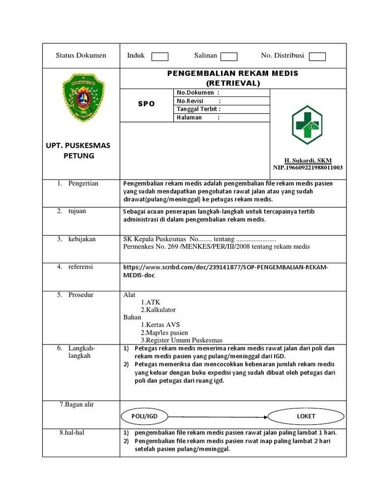 Sop Pengembalian Rekam Medis | PDF