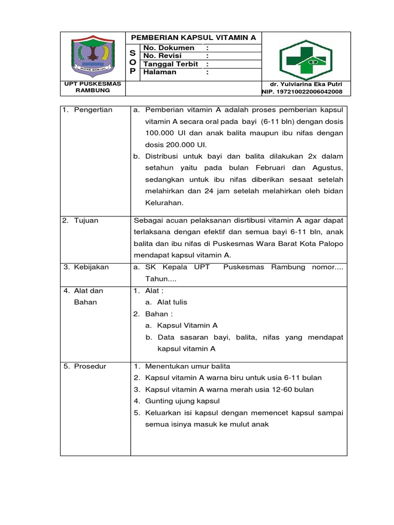 Sop Pemberian Kapsul Vitamin A | PDF