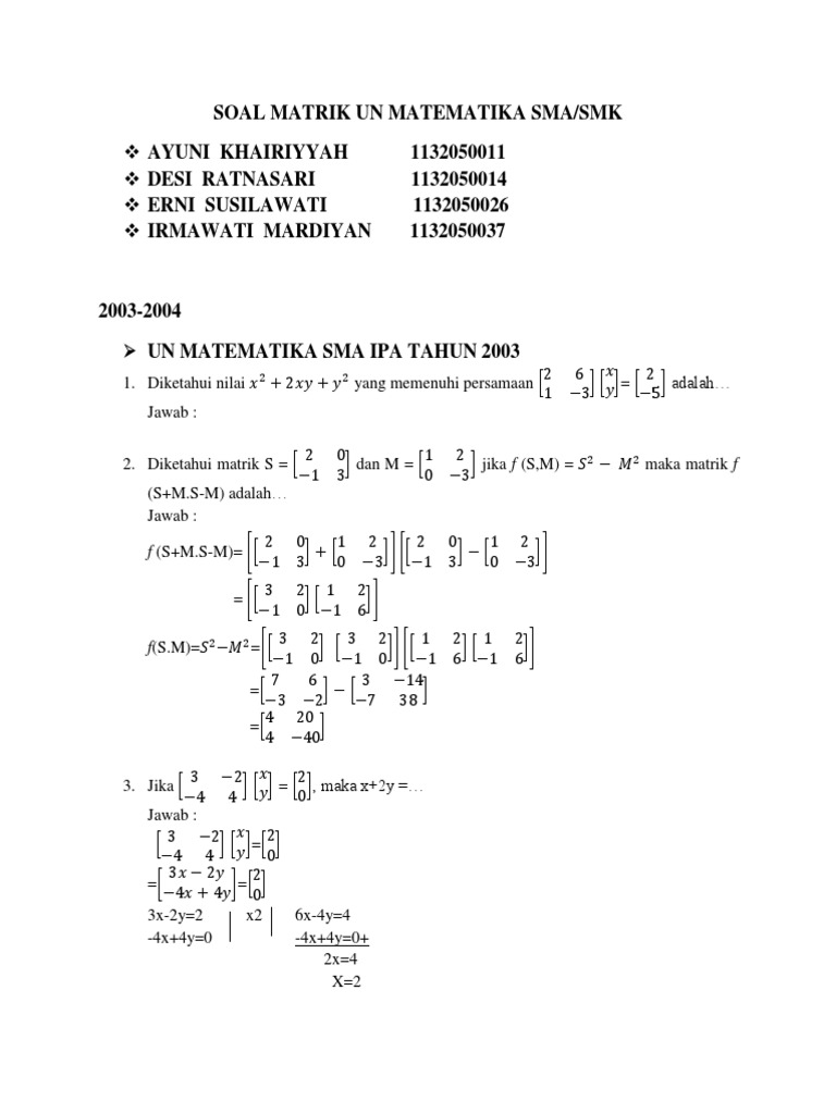 Soal Matrik Un Matematika Sma | PDF