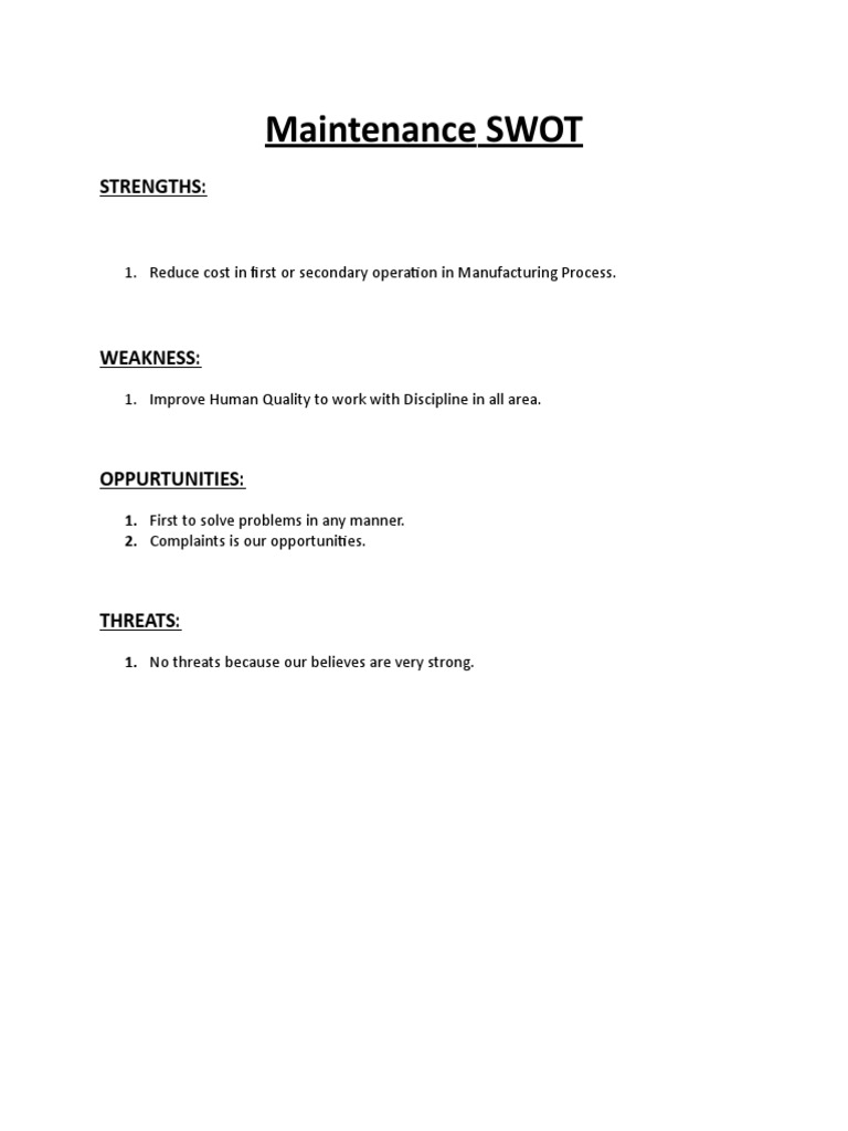 Maintenance SWOT | PDF | Swot Analysis | Cognition