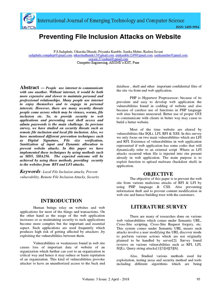 Preventing File Inclusion Attacks On Website | PDF | Websites | World ...