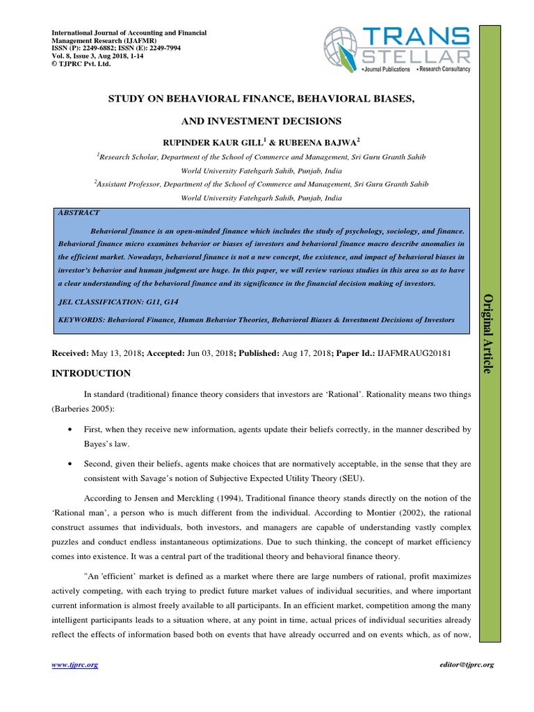Study On Behavioral Finance, Behavioral Biases, and Investment ...