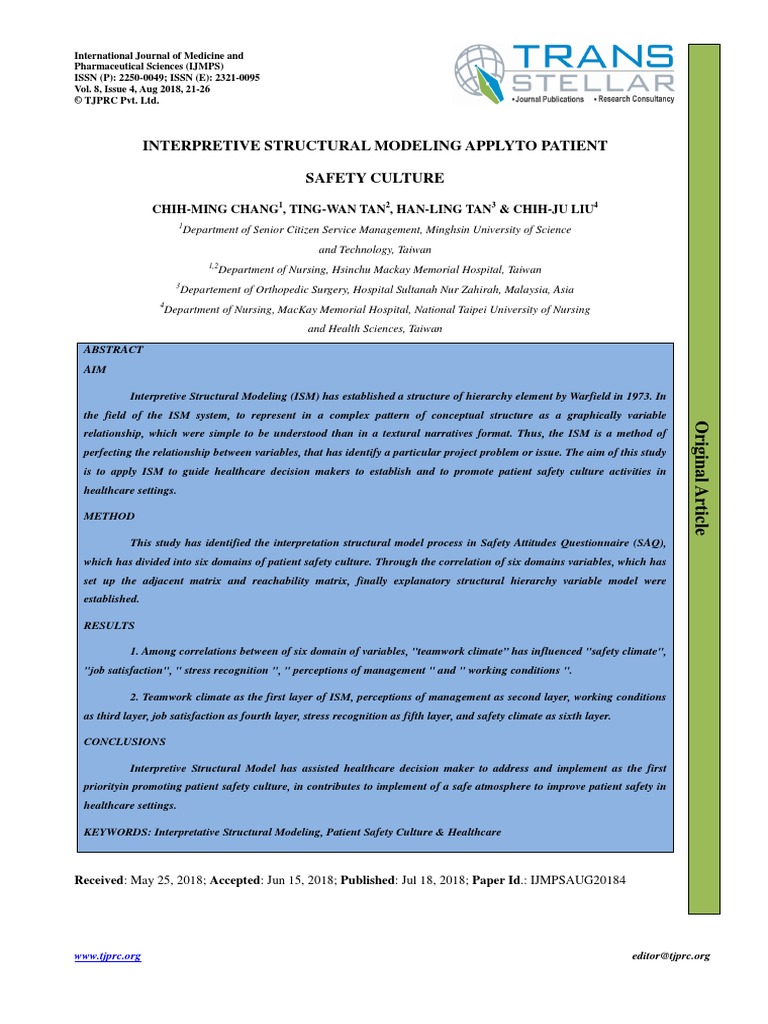 Interpretive Structural Modeling Applyto Patient Safety Culture | PDF | Patient Safety | Matrix ...