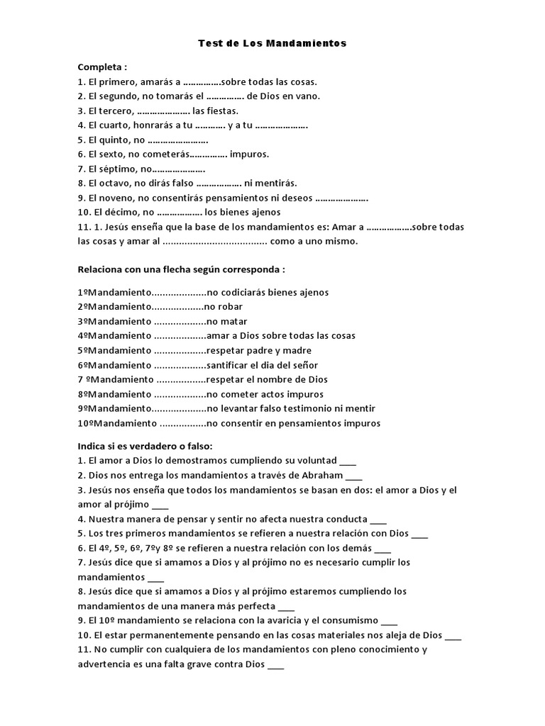 Test de los 10 Mandamientos para Niños | PDF | Relaciones personales ...