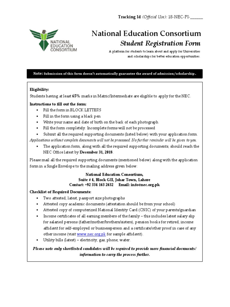 NEC Student Registration Form Batch V | PDF | Identity Document | Business