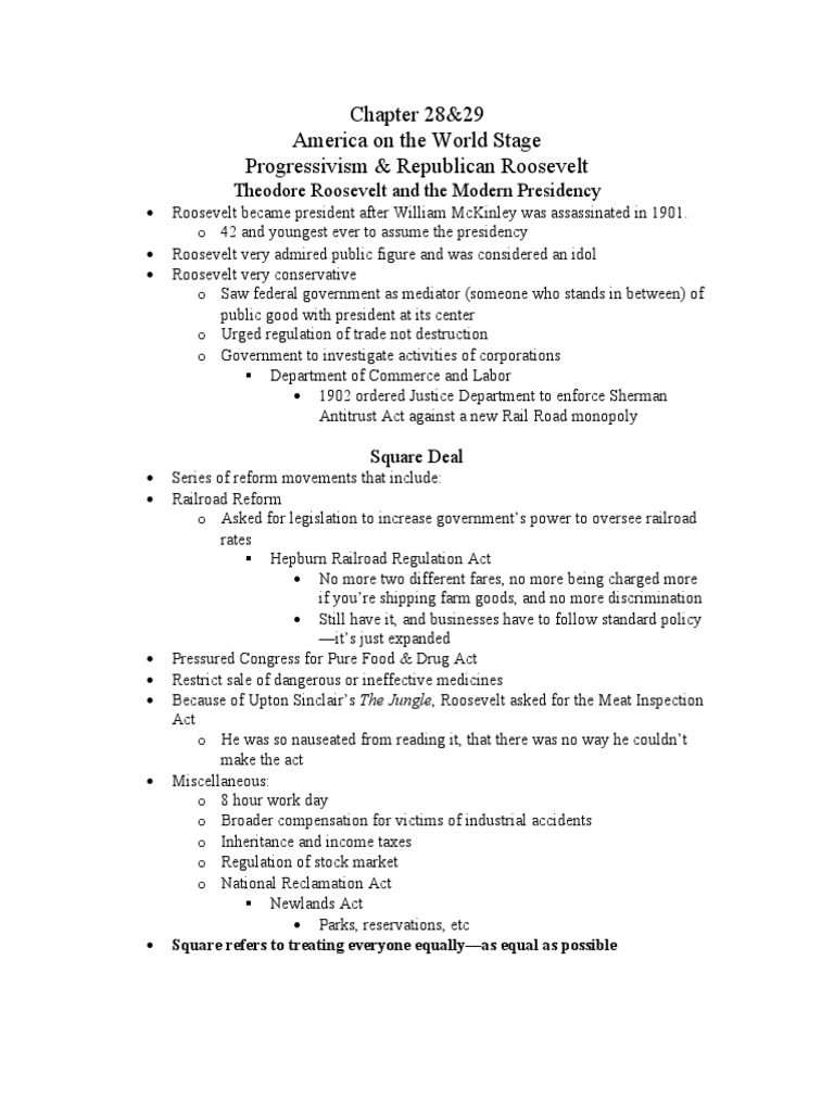 Chapter 28&29 America On The World Stage Progressivism & Republican Roosevelt | PDF | Theodore ...