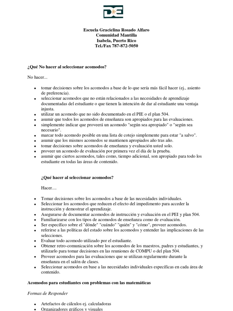 Acomodos Razonables | Evaluación | Disco compacto