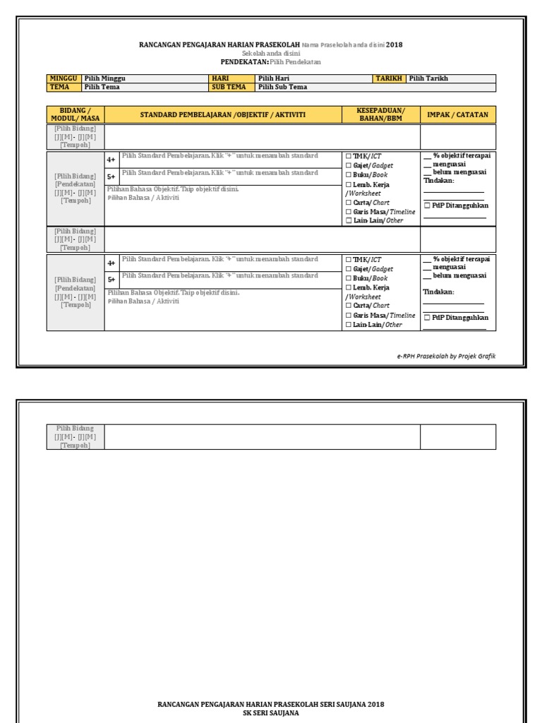 E-RPH Prasekolah 2018 MINGGU 1 | PDF